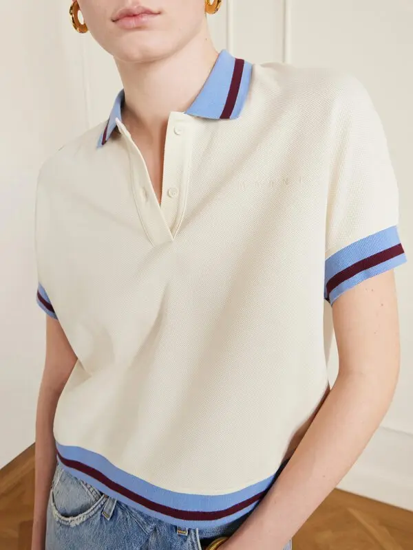 Marni Embroidered Cotton-piqué Polo Shirt - Neutrals