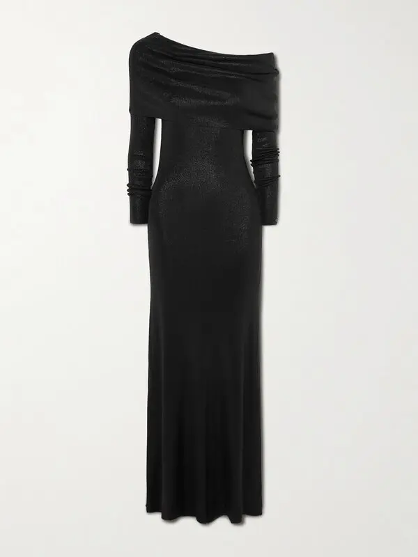 Balenciaga Draped Metallic Stretch-knit Maxi Dress