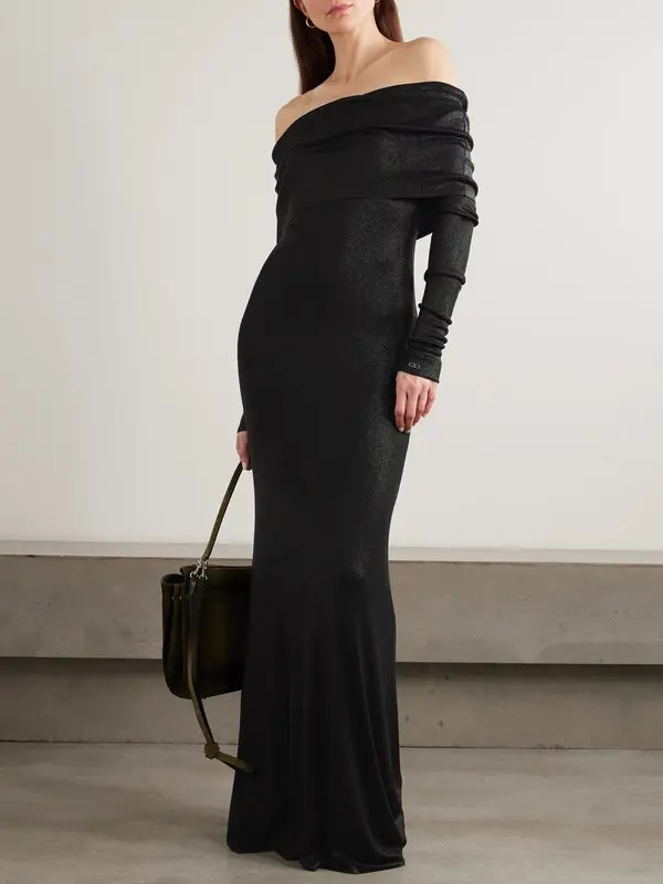 Balenciaga Draped Metallic Stretch-knit Maxi Dress