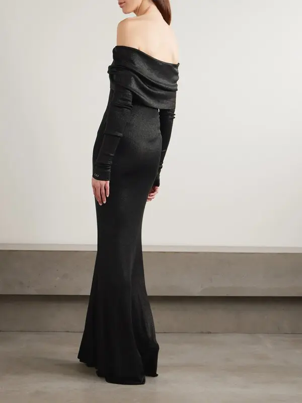 Balenciaga Draped Metallic Stretch-knit Maxi Dress