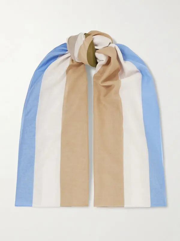 Saint Laurent Cassandre Striped Cotton And Silk-blend Scarf - Brown