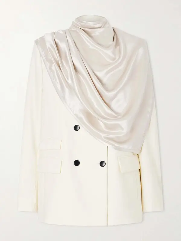 Maria Mcmanus Scarf-detailed Double-breasted Wool-blend Blazer - Neutrals