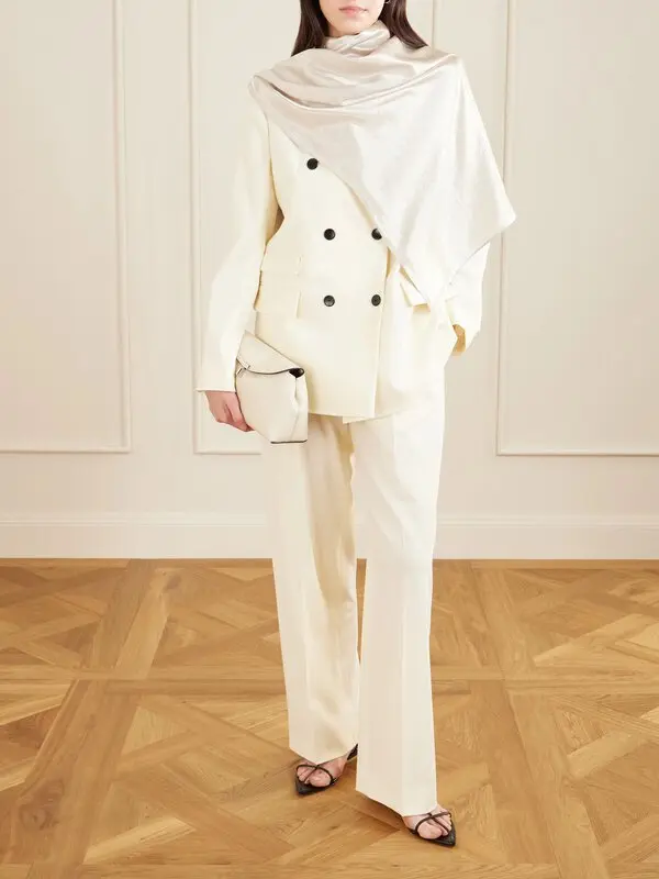 Maria Mcmanus Scarf-detailed Double-breasted Wool-blend Blazer - Neutrals
