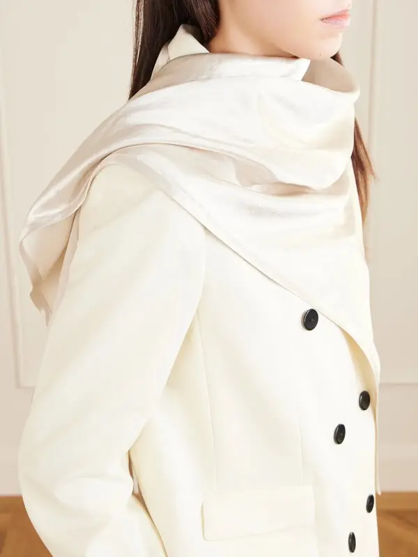 Maria Mcmanus Scarf-detailed Double-breasted Wool-blend Blazer - Neutrals