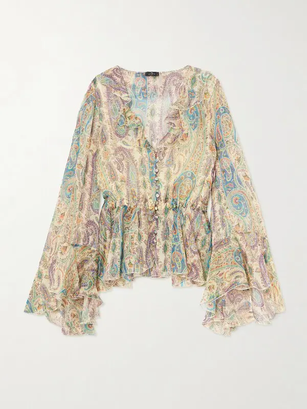 Etro Ruffled Paisley-print Silk-chiffon Peplum Blouse - Multi