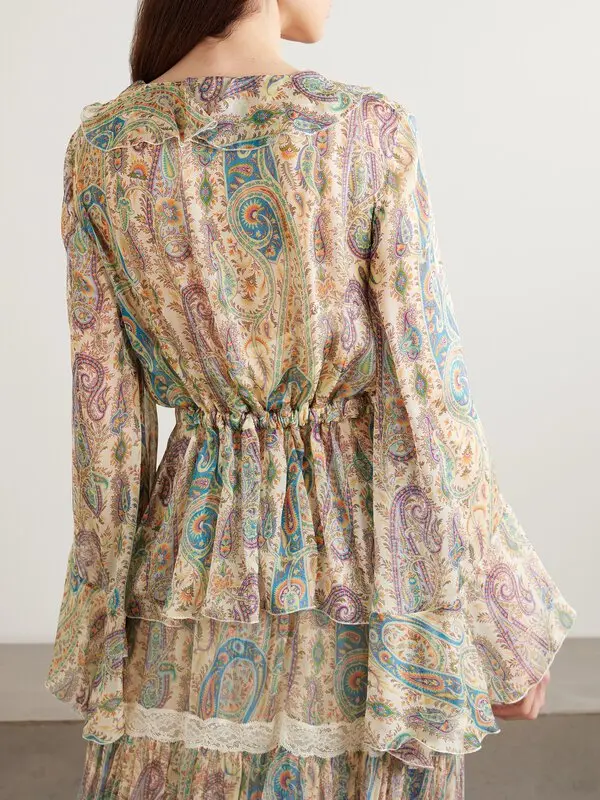 Etro Ruffled Paisley-print Silk-chiffon Peplum Blouse - Multi