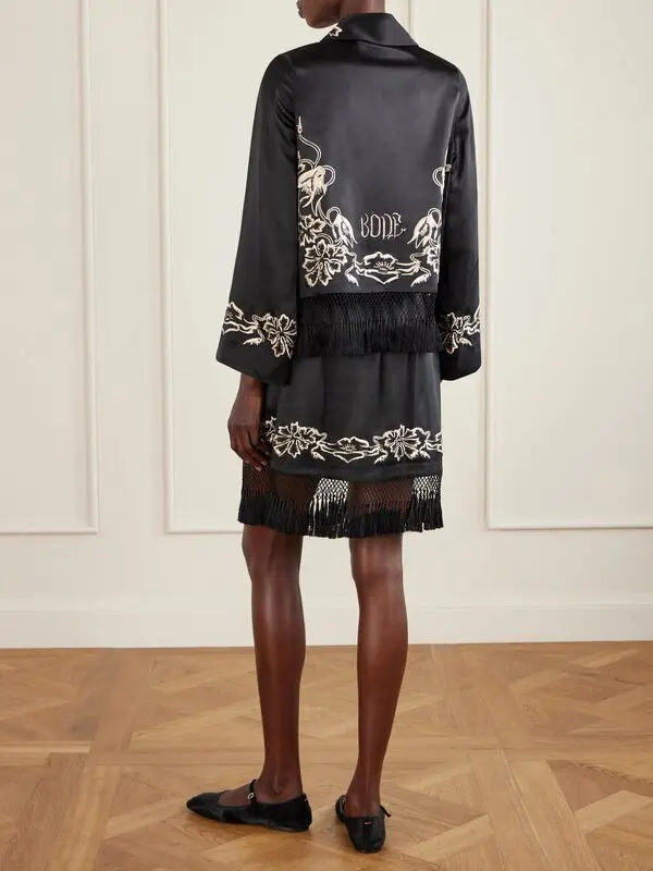 BODE Phantasm Fringed Embroidered Silk-satin Jacket