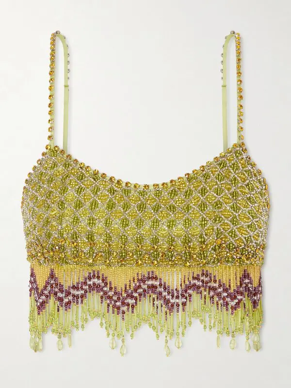 BODE Bottleglass Cropped Beaded Top - Green