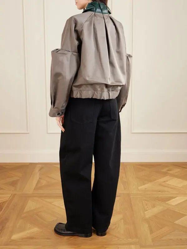 Sacai Pleated Leather-trimmed Cotton-twill Jacket - Brown