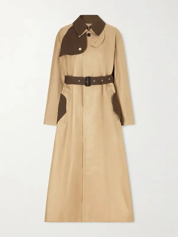 Sacai Belted Two-tone Gabardine Trench Coat
