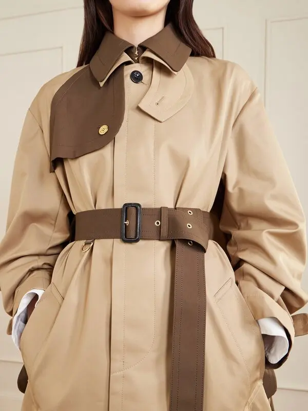 Sacai Belted Two-tone Gabardine Trench Coat