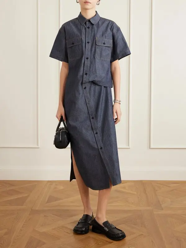 Sacai Gathered Denim Midi Dress