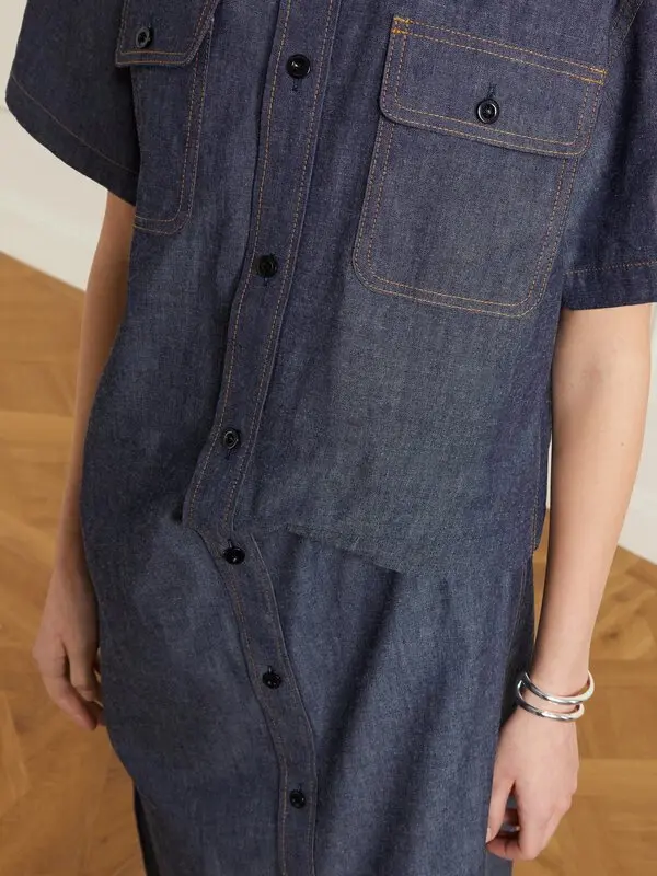 Sacai Gathered Denim Midi Dress