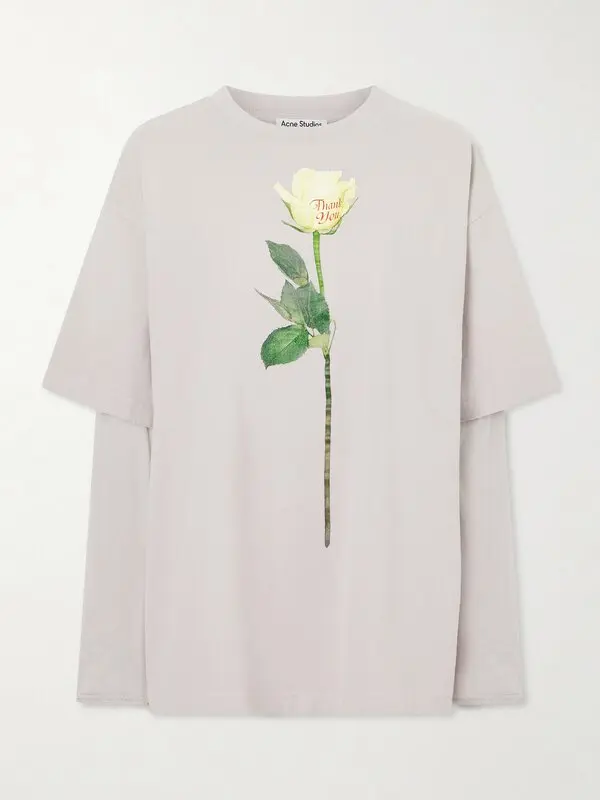 Acne Studios Printed Cotton-jersey T-shirt With Mesh Trim - Gray