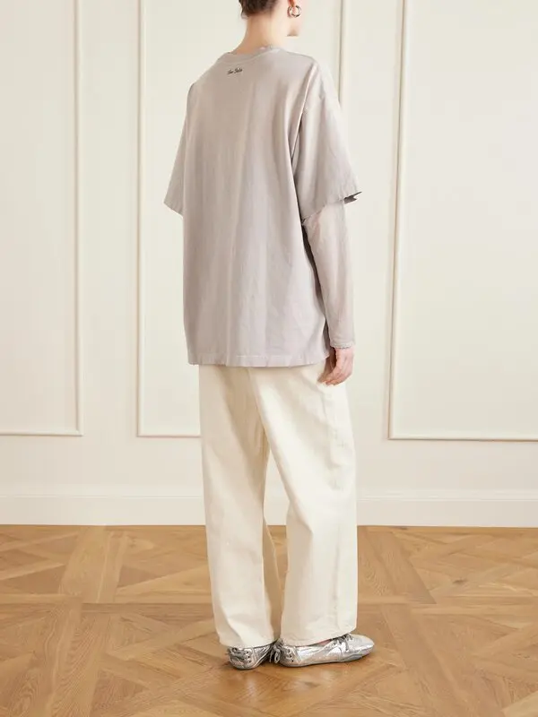 Acne Studios Printed Cotton-jersey T-shirt With Mesh Trim - Gray