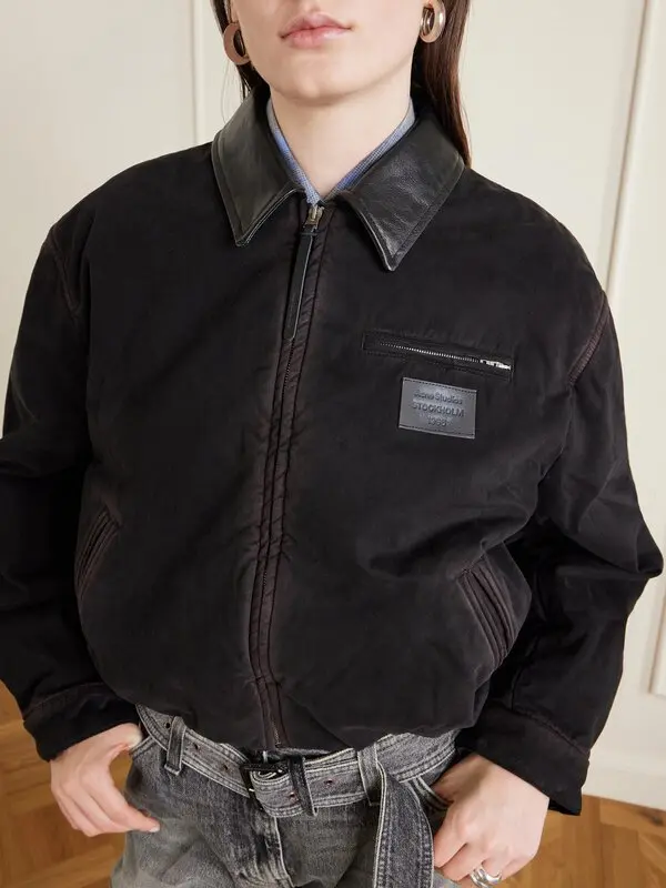 Acne Studios Appliquéd Leather-trimmed Cotton-twill Jacket - Brown