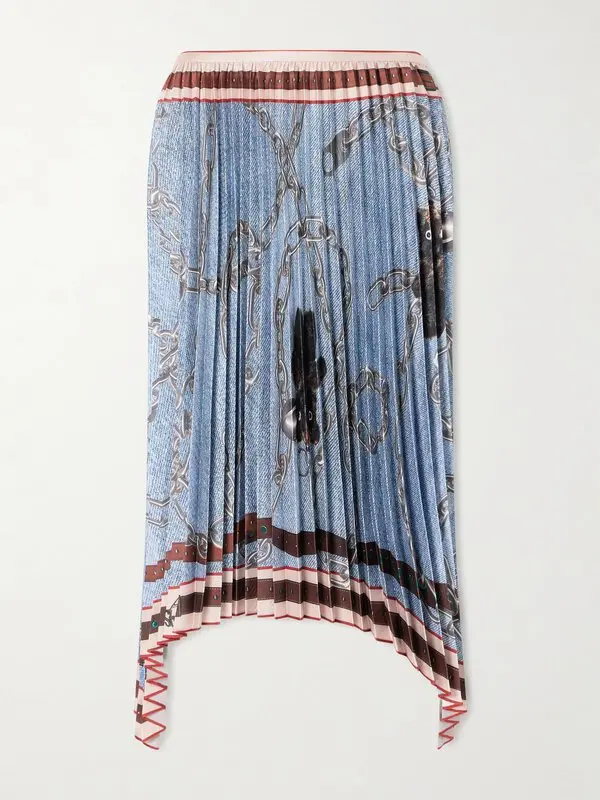 Acne Studios Pleated Printed Satin Midi Skirt