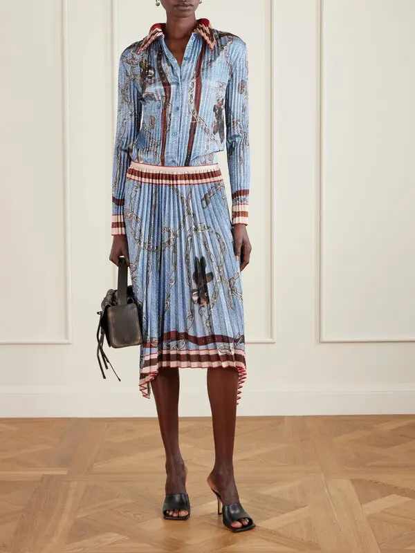 Acne Studios Pleated Printed Satin Midi Skirt
