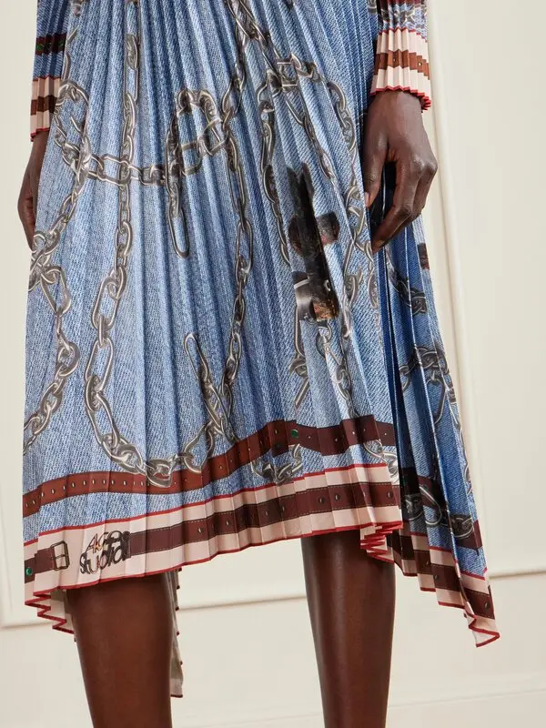 Acne Studios Pleated Printed Satin Midi Skirt