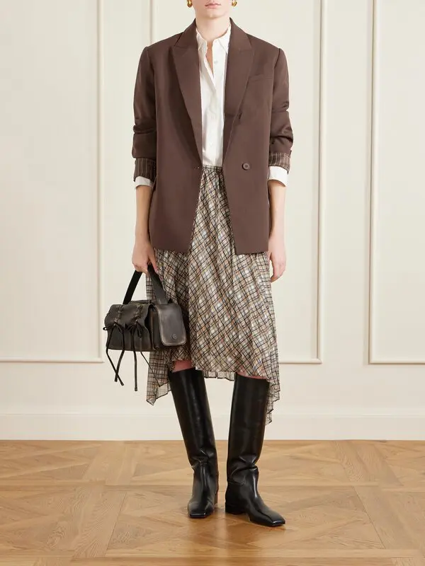 Acne Studios Asymmetric Pleated Checked Chiffon Midi Skirt