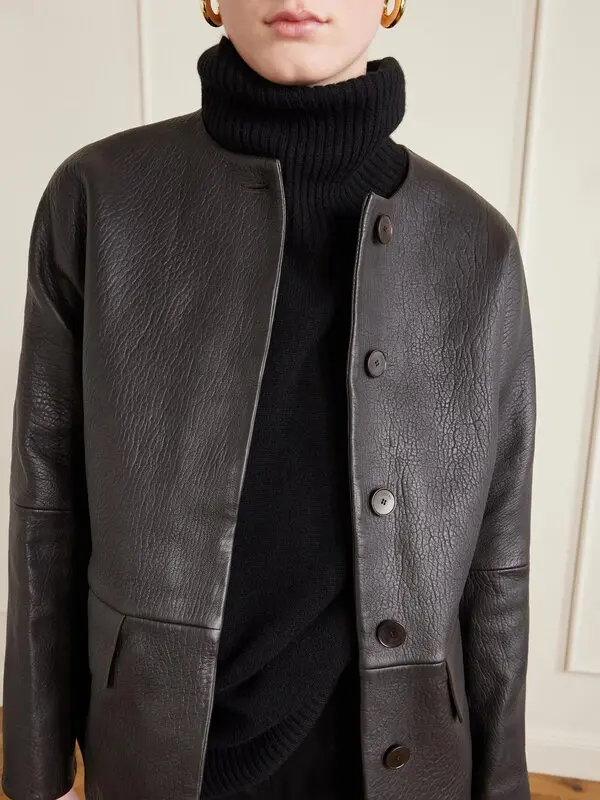 JOSEPH Barbs Paneled Textured-leather Jacket