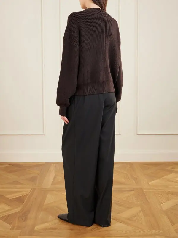 Another Tomorrow Ribbed Merino Wool Pullover