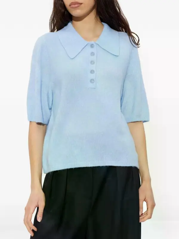 GESTUZ Collared Short Sleeve Top - Blue