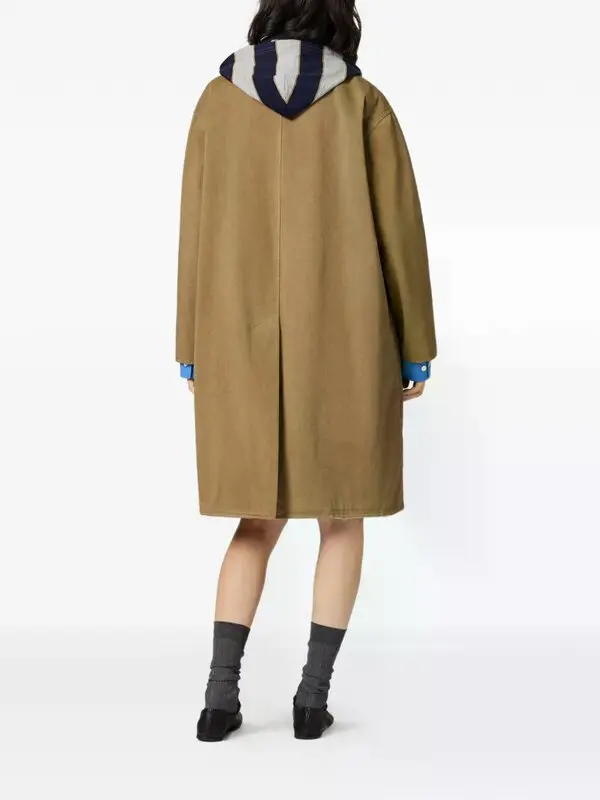 Miu Miu Gabardine Coat With Hooded Detail - Brown