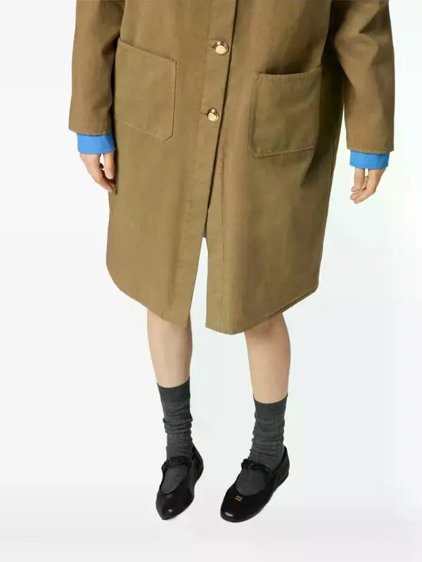 Miu Miu Gabardine Coat With Hooded Detail - Brown