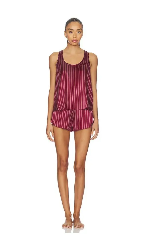 Lunya Washable Silk Tulip Back Set In Burgundy,pink - Currant Veil Stripe