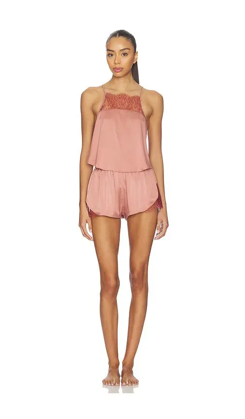 Lunya Washable Silk Lace Cami Short Set In Blush - Brambled Blush & Mulled Maple