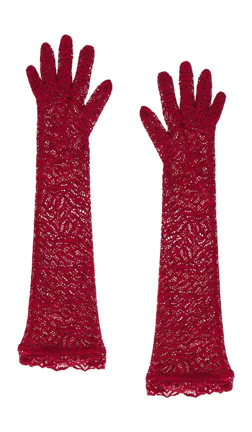 Beaufille Stretch Lace Elbow Gloves - Burgundy