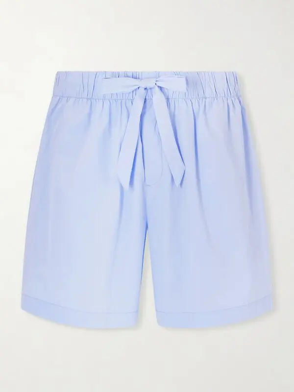 TEKLA Straight-leg Organic Cotton-poplin Shorts - Blue