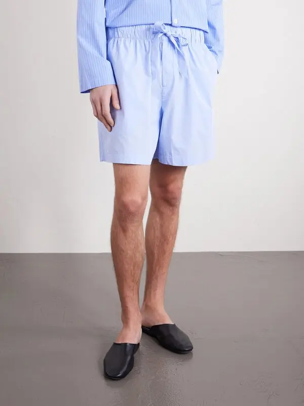 TEKLA Straight-leg Organic Cotton-poplin Shorts - Blue