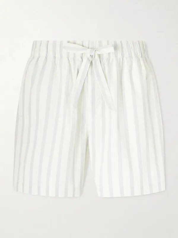 TEKLA Straight-leg Striped Organic Cotton-poplin Shorts - Neutrals