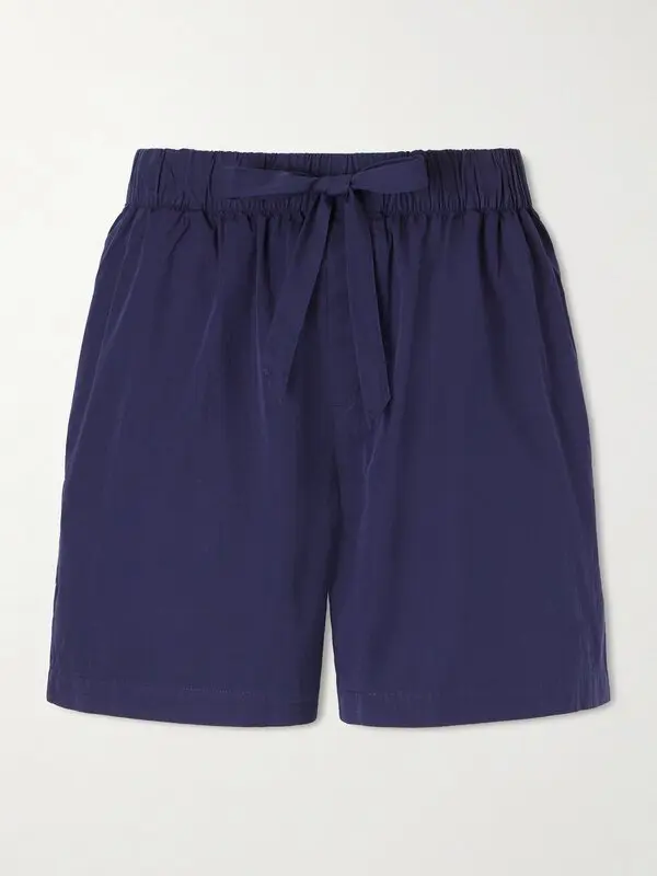 TEKLA Straight-leg Organic Cotton-poplin Shorts - Blue