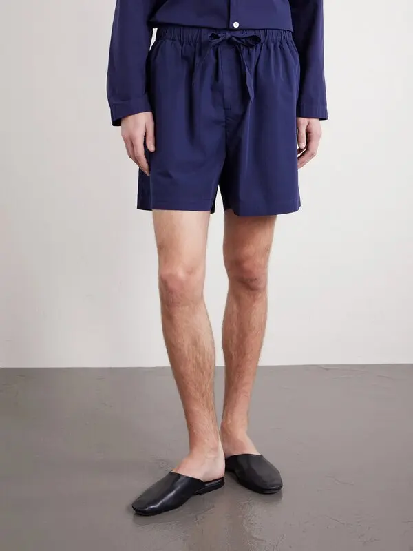 TEKLA Straight-leg Organic Cotton-poplin Shorts - Blue