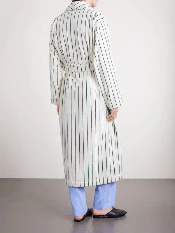TEKLA Belted Striped Organic Cotton-terry Robe - Green