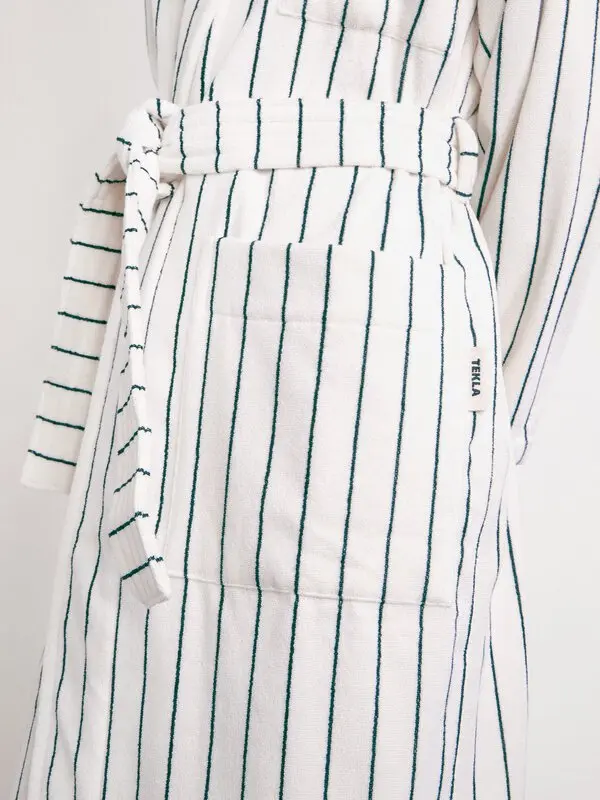 TEKLA Belted Striped Organic Cotton-terry Robe - Green