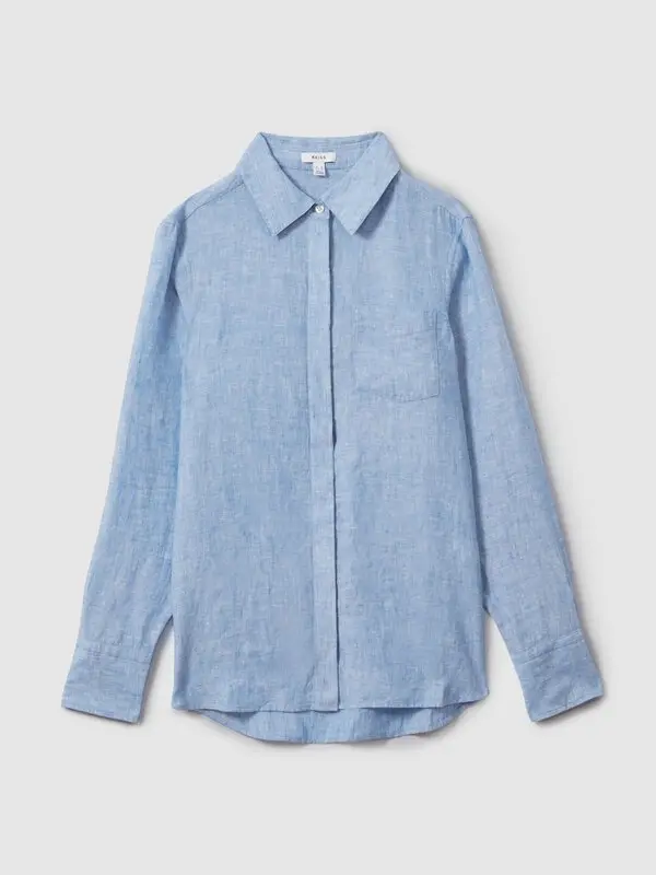 REISS Belle Linen Button-through Shirt - Blue