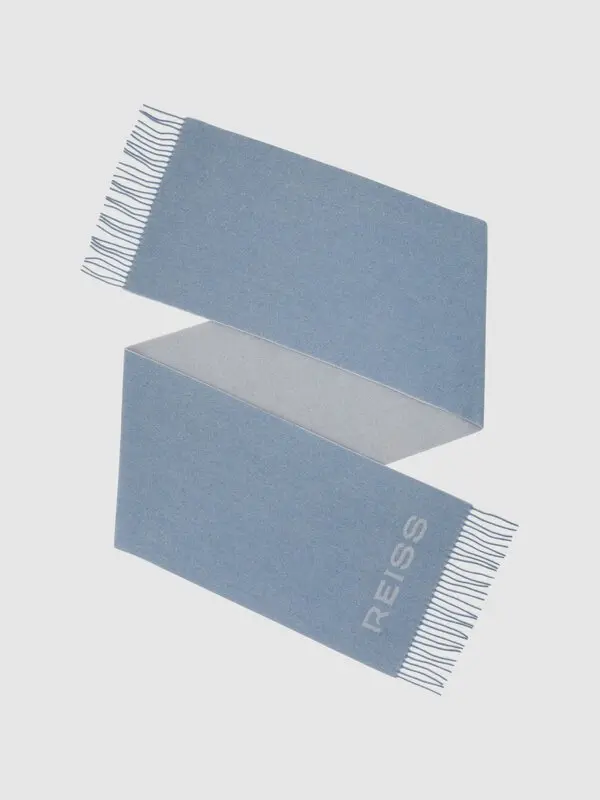 REISS Logo Picton Logo Wool-cashmere Logo Scarf - Soft Blue