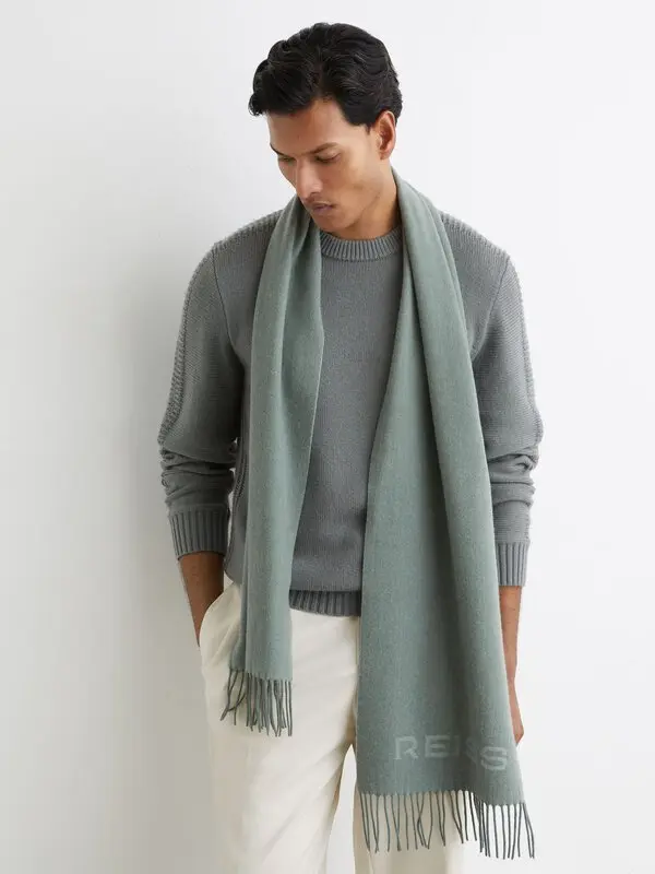 REISS Logo Picton Logo Wool-cashmere Logo Scarf - Soft Sage Green