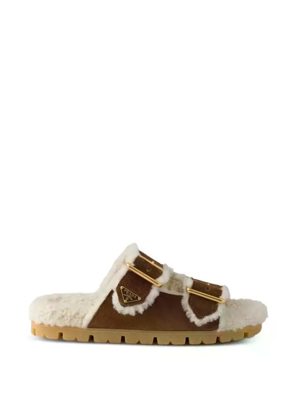 Prada Shearling-trim Sandals - Brown