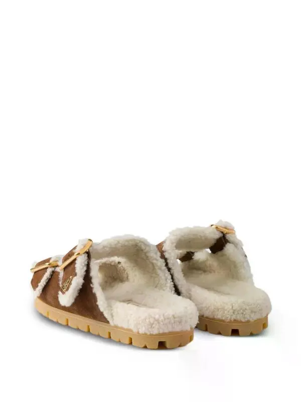Prada Shearling-trim Sandals - Brown