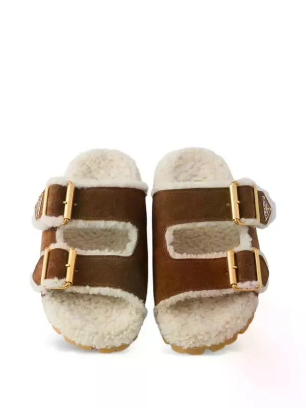 Prada Shearling-trim Sandals - Brown