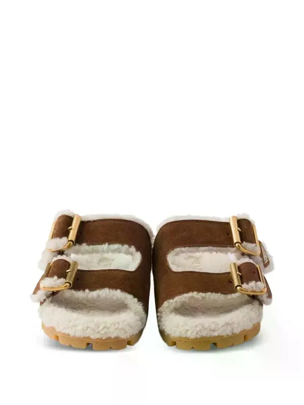 Prada Shearling-trim Sandals - Brown