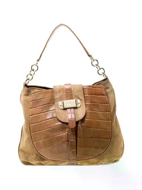 Furla Suede Croc-embossed Leather Shoulder Bag