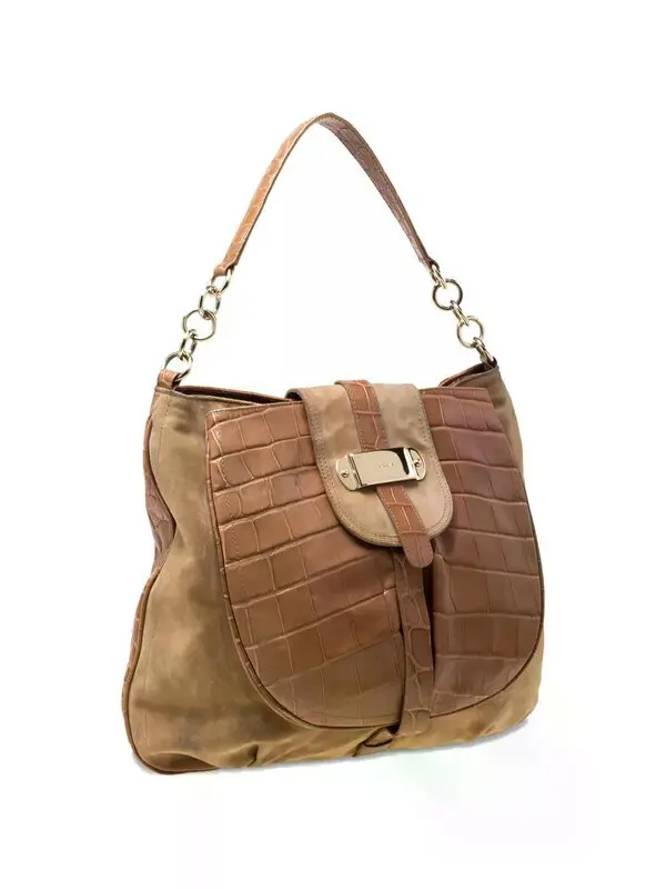 Furla Suede Croc-embossed Leather Shoulder Bag