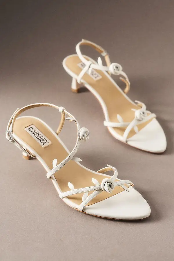 Badgley Mischka Orland Vine Slingback Kitten Heel Sandals - White