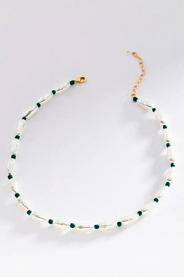 Anthropologie Beaded Pearl Necklace - Blue